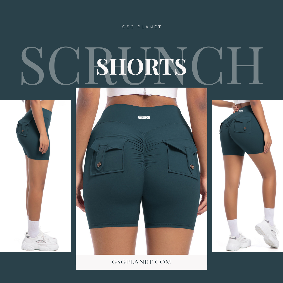 GSG Scrunch Pocket Womens Shorts - Green – GSG Planet- Best store for gym essentials in Dubai.