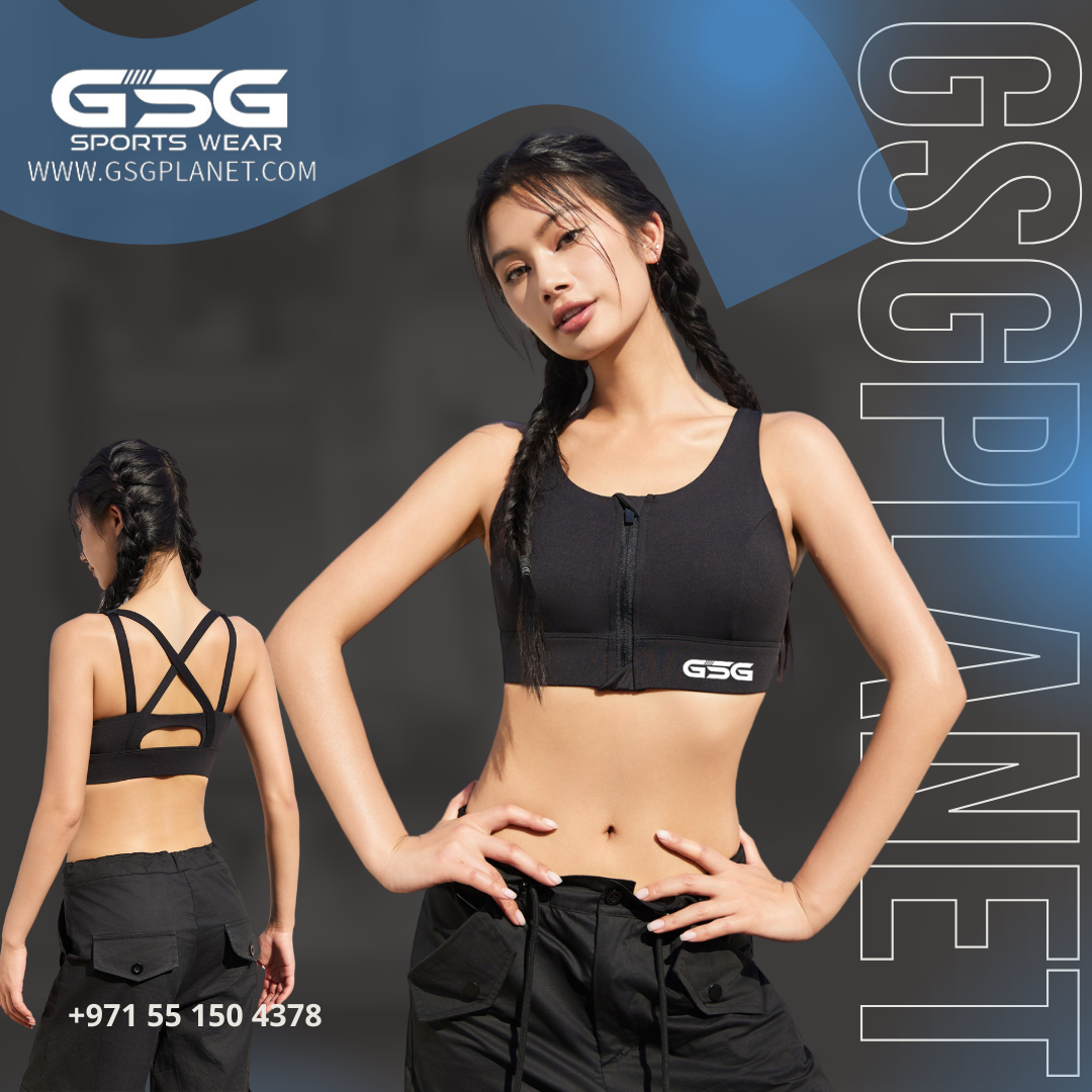 GSG Zip-Front Sports Bra with Crossback Support – Activewear in UAE