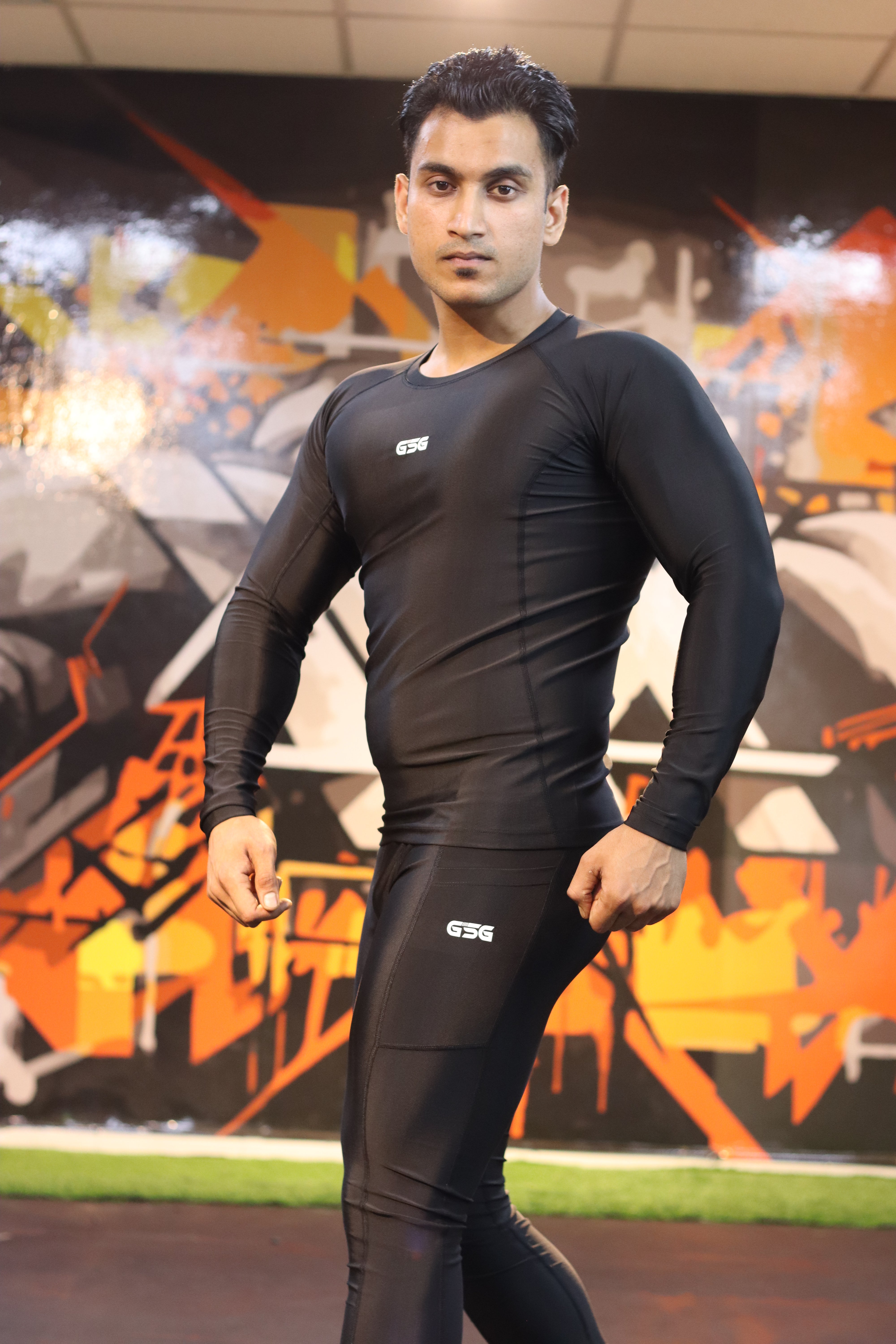 GSG Compression Shirt Black & Grey | Men's Gym Shirt UAE | Moisture ...